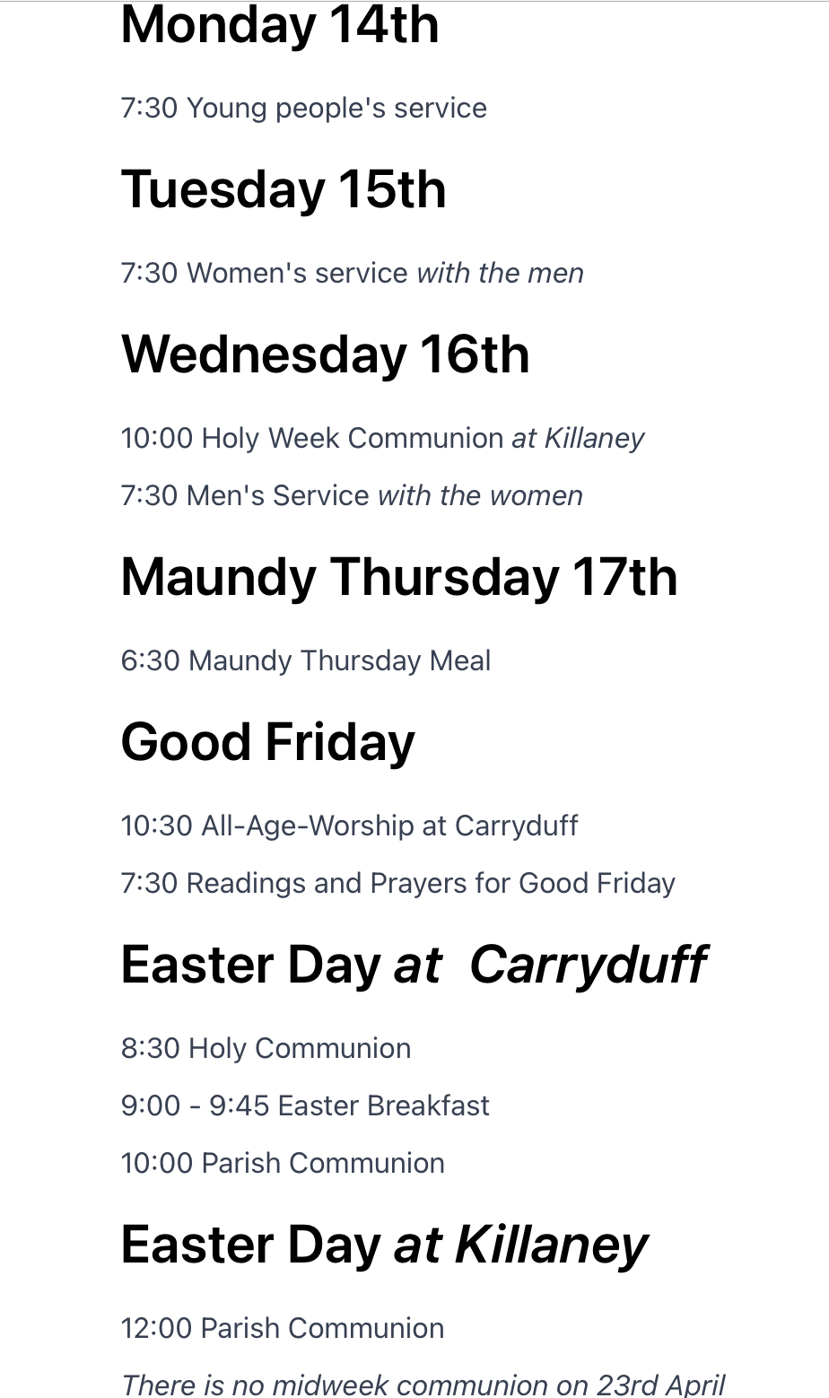 Notices – Killaney & Carryduff