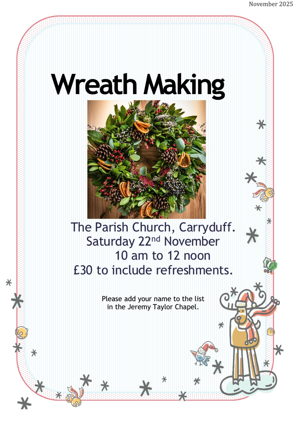 Wreath Making Workshop – Killaney & Carryduff